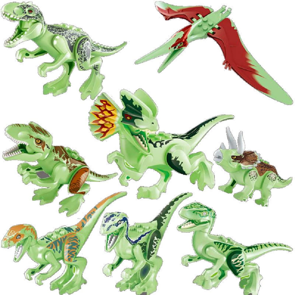 8pc Green Mini Dinosaur Toy Playset, DIY Dinos Building Block Action ...