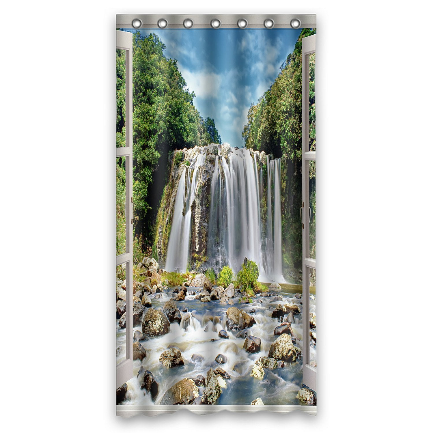 PHFZK Scenery Shower Curtain, Open Window Panoramic View to Famous Huge ...