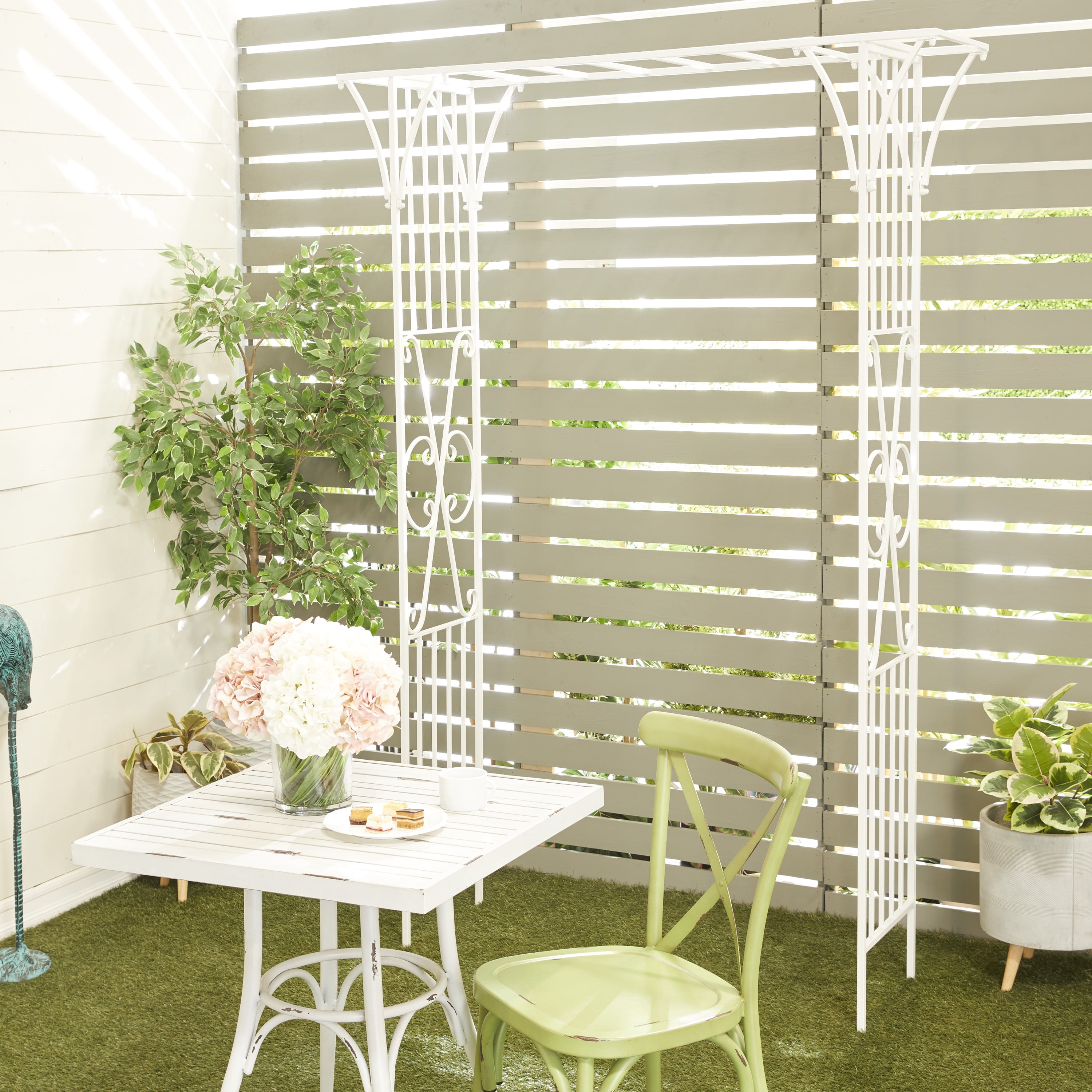 DecMode 87" Indoor Outdoor White Metal Garden Arbor with Lattice Work ...