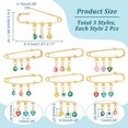 6Pcs 3 Style Heart Brass Enamel Charms Safety Pin Brooches Set Golden ...