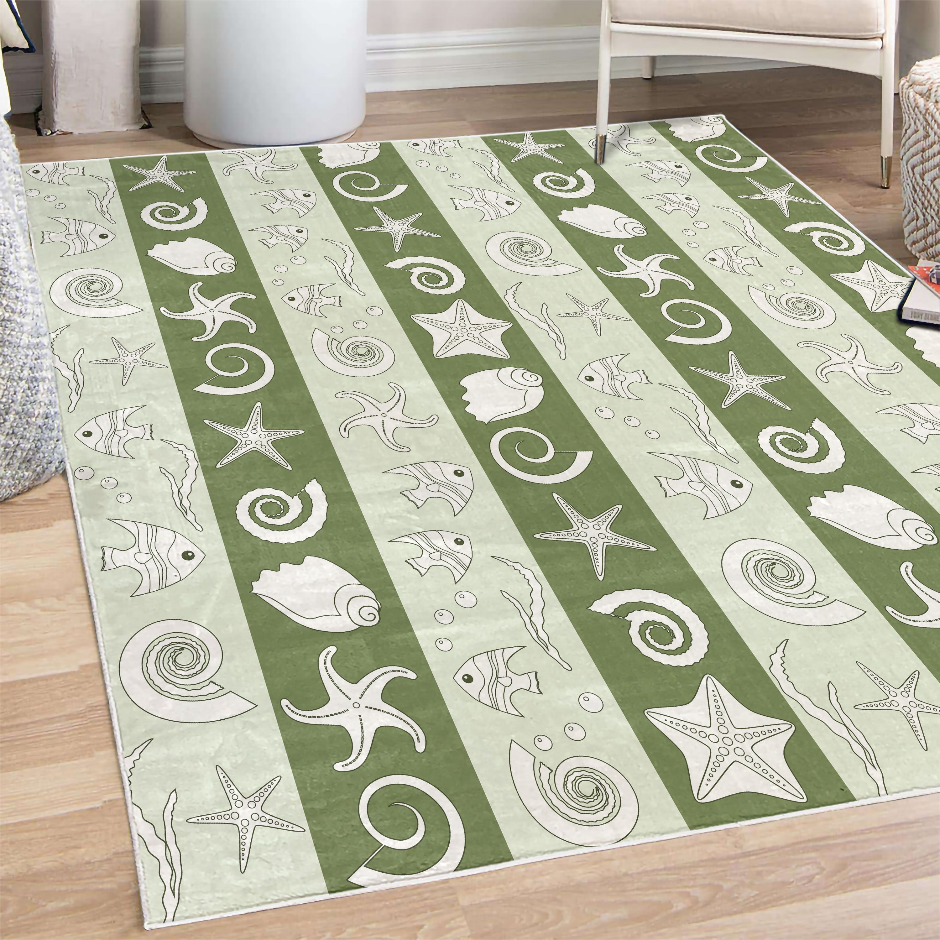 Nautical Decorative Rug, Marine Theme Sea Animals Fishes Shells on ...