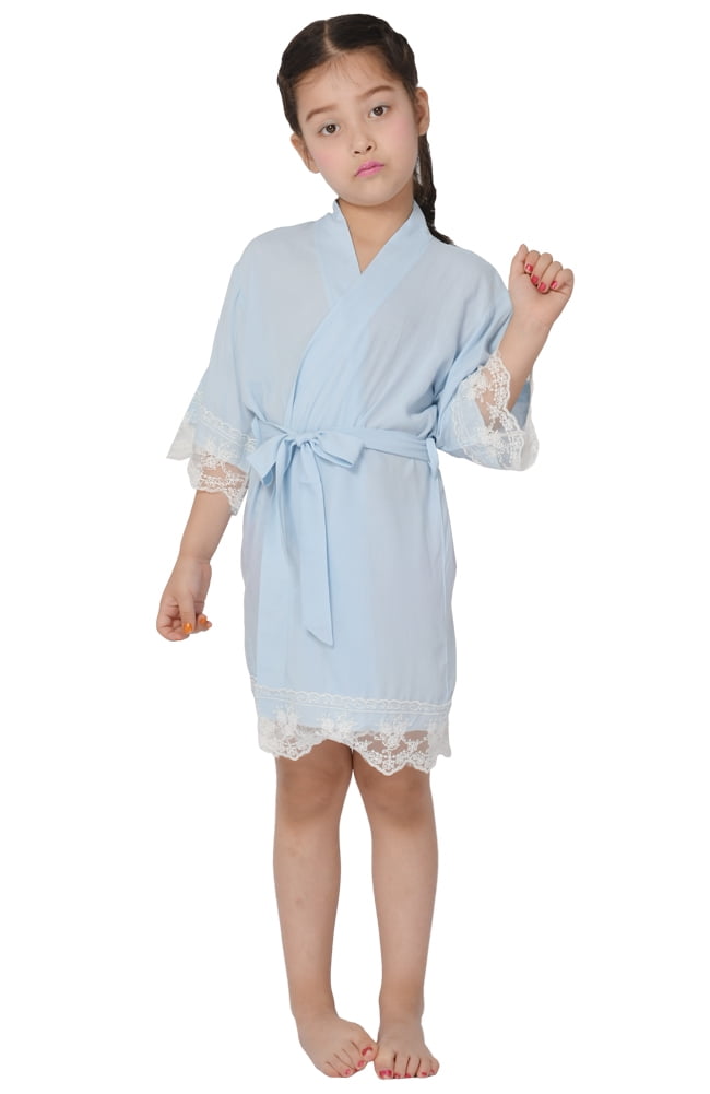 Mr &Mrs Right Child Cotton Kimono Robes Flower Girl Bathrobes with Lace ...