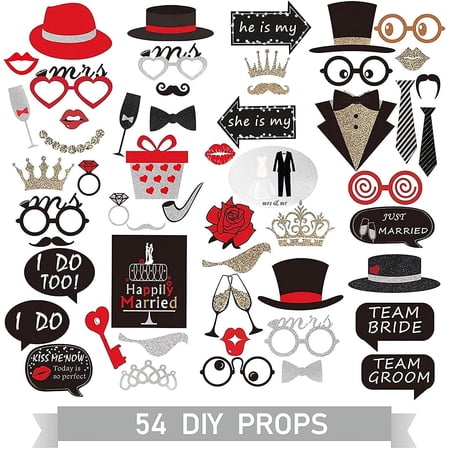 54-pack Wedding Photo Booth Props Diy Funny Selfie Prop Easy To ...