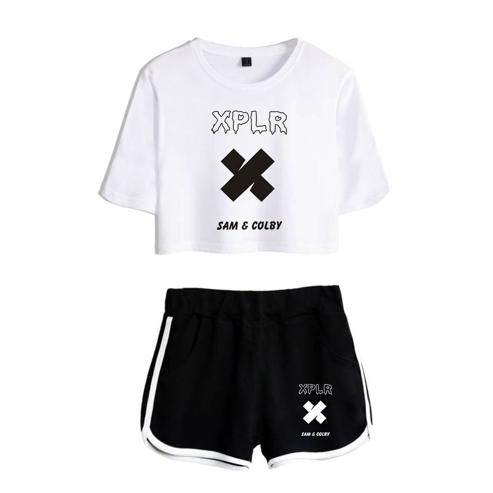 SUNLON Sam Cosplay Crop Top and Colby Shorts Sleeve Sportswear 2 Piece ...