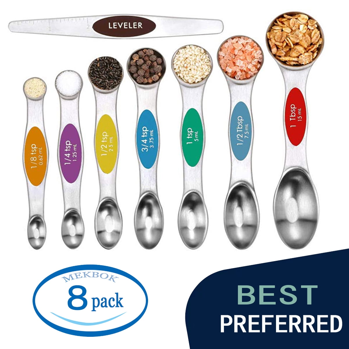 MEKBOK Magnetic measuring spoons set of 8, stainless steel measuring ...