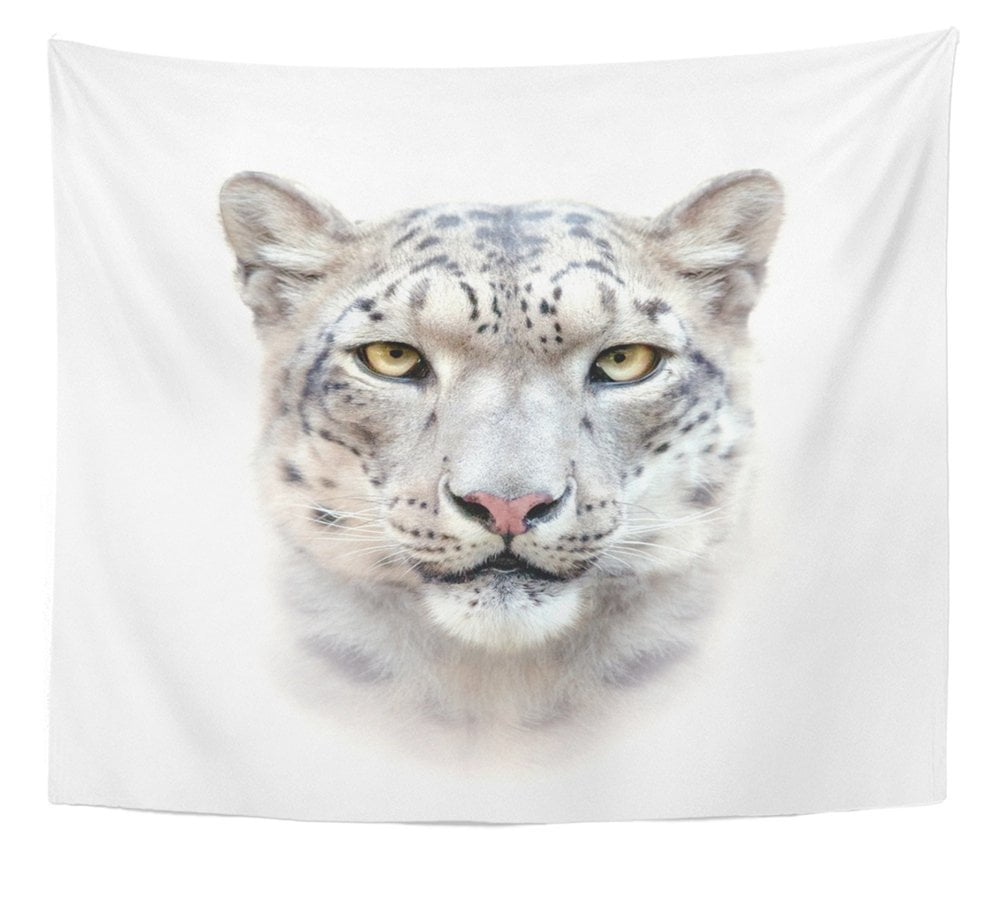 ZEALGNED Snow Leopard Face on White Wall Art Hanging Tapestry Home ...