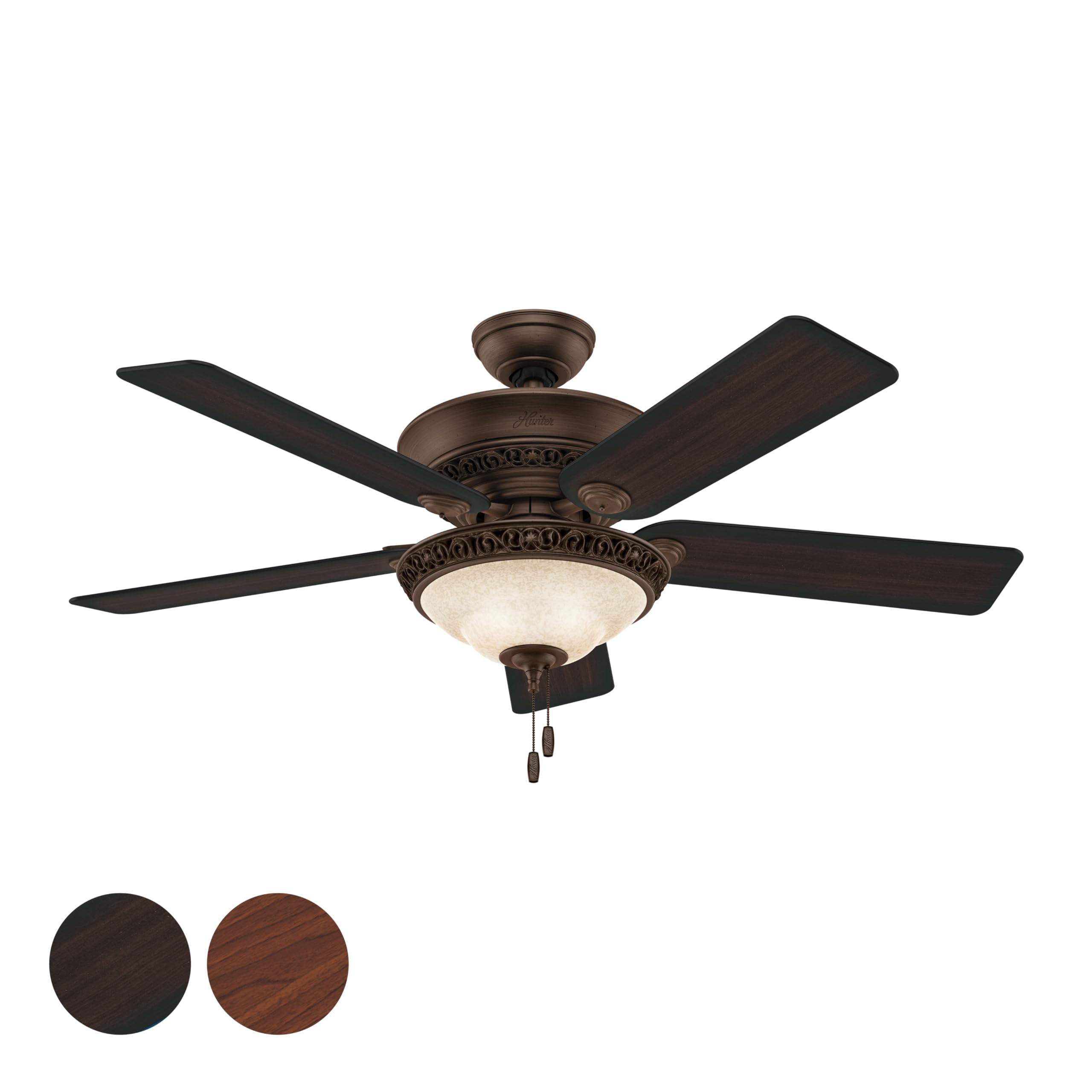 Restored Hunter Fan 52 inch Traditional Cocoa Ceiling Fan with an Amber ...
