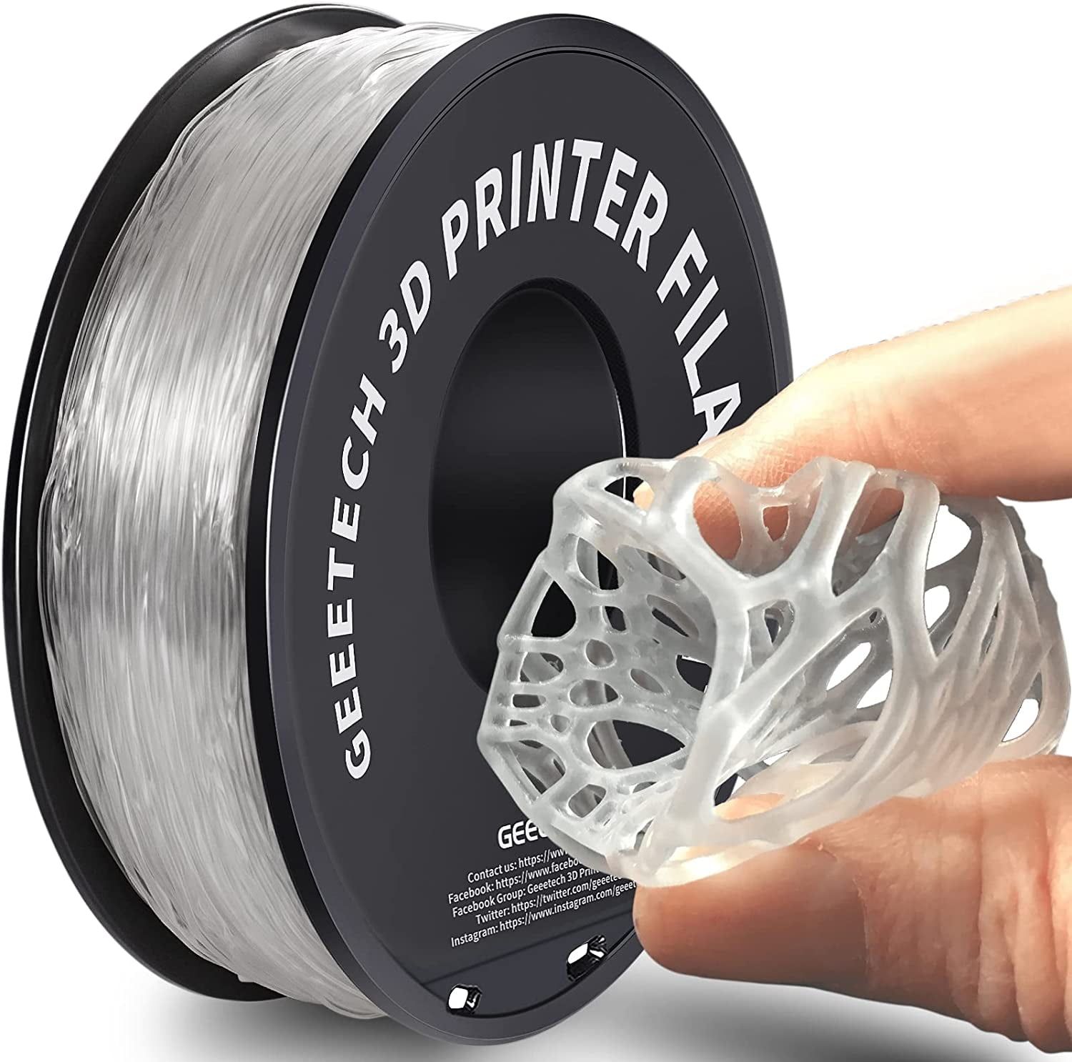 GEEETECH 3D Printer TPU transparent Filament 1.75mm 1kg Spool (2.2lbs ...