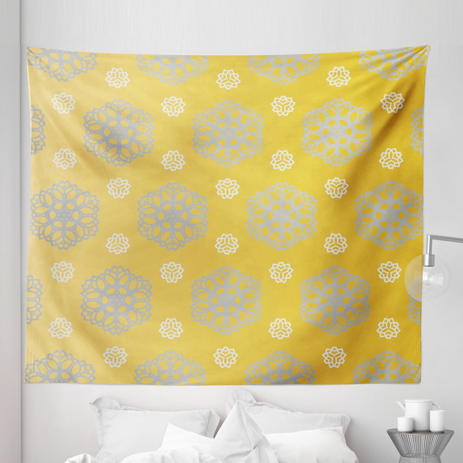 Yellow Tapestry, Retro Vintage Bohemic Image of Flowers Swilrs Art ...