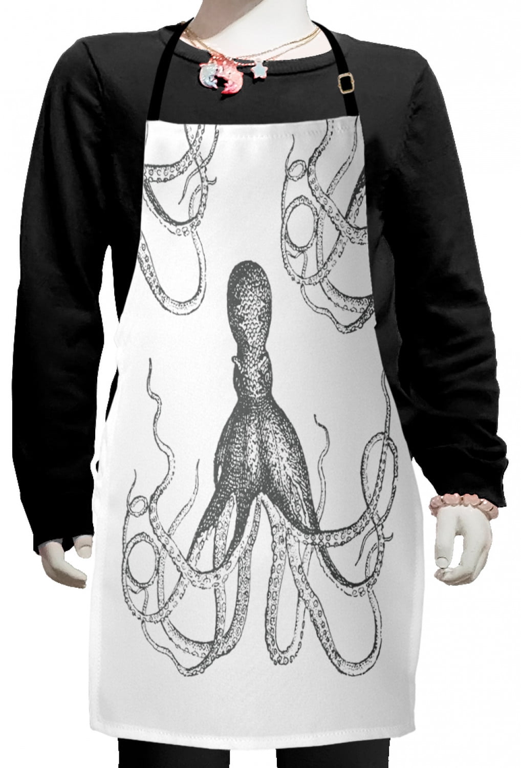 Octopus Kids Apron, Ocean Inspired Sketch Art of an Animal Long ...