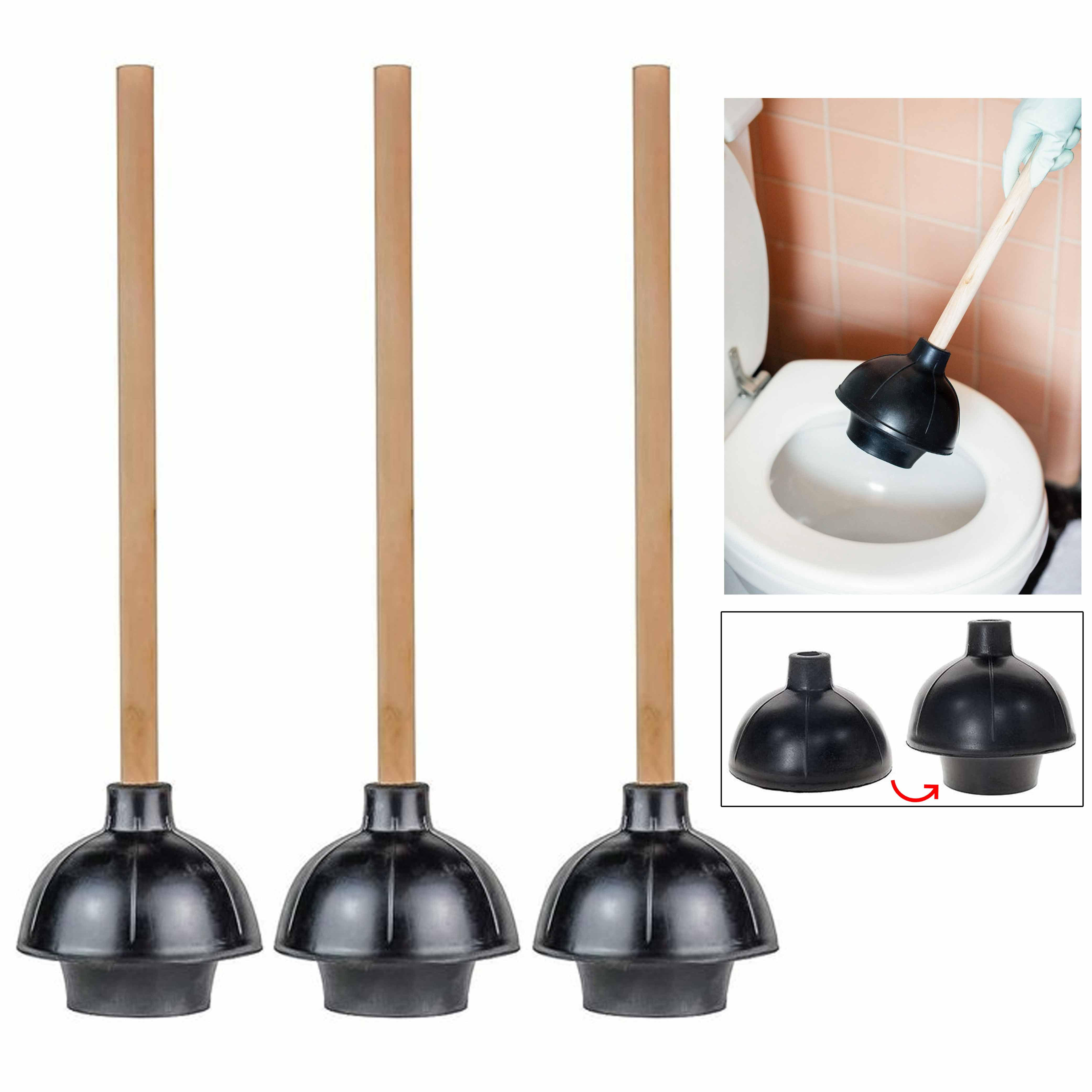3 High Pressure Powerful Pump Toilet Plunger 19"L Multi-Drain Flange ...