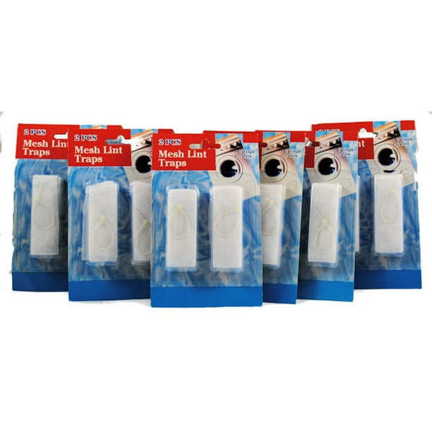 12 White Mesh Laundry Lint Traps with Ties Screen Prevent Clogs 6 Packs ...