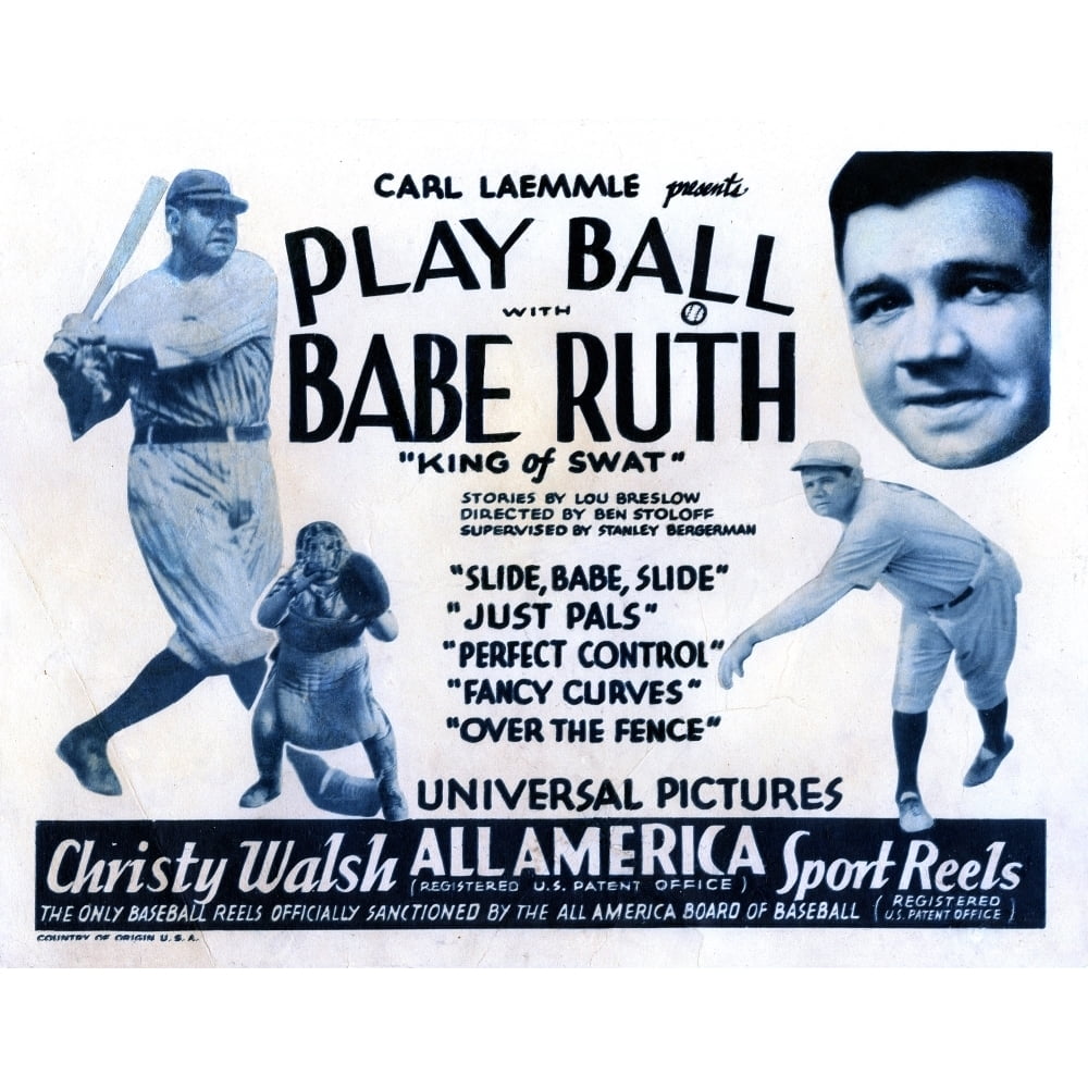 Play Ball With Babe Ruth Babe Ruth 1920 Movie Poster Masterprint (28 x ...