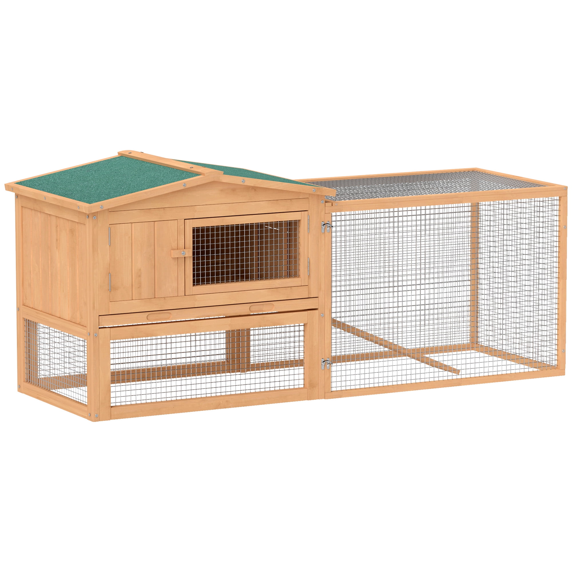 Pawhut Rabbit Hutch Chicken Coop Wooden With Run 62.25 X 22.75 X 26.75