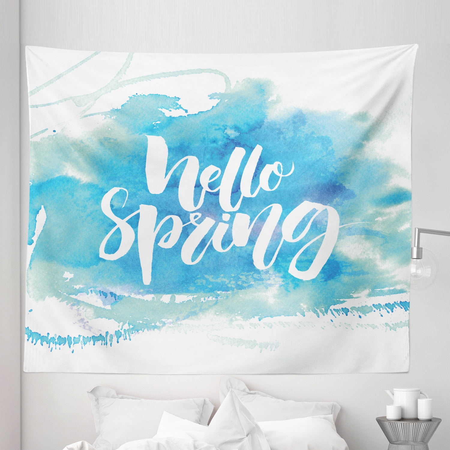 Hello Tapestry, Hello Spring Printed in White Hand Lettering Design on ...