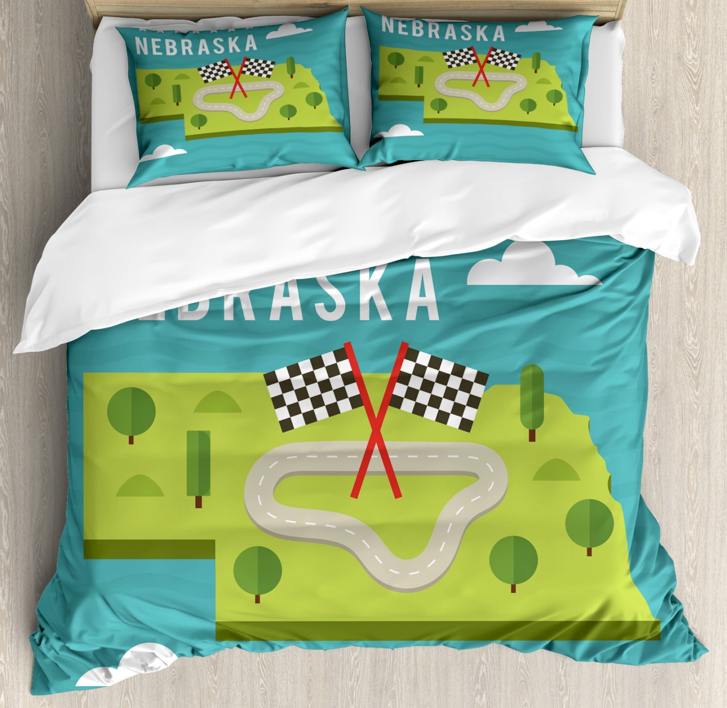 Nebraska Duvet Cover Set Queen Size, Map of Nebraska State Flags Road ...