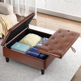 RichYa Oversized Square Ottoman, Storage Toy Box, Red Brown Faux ...