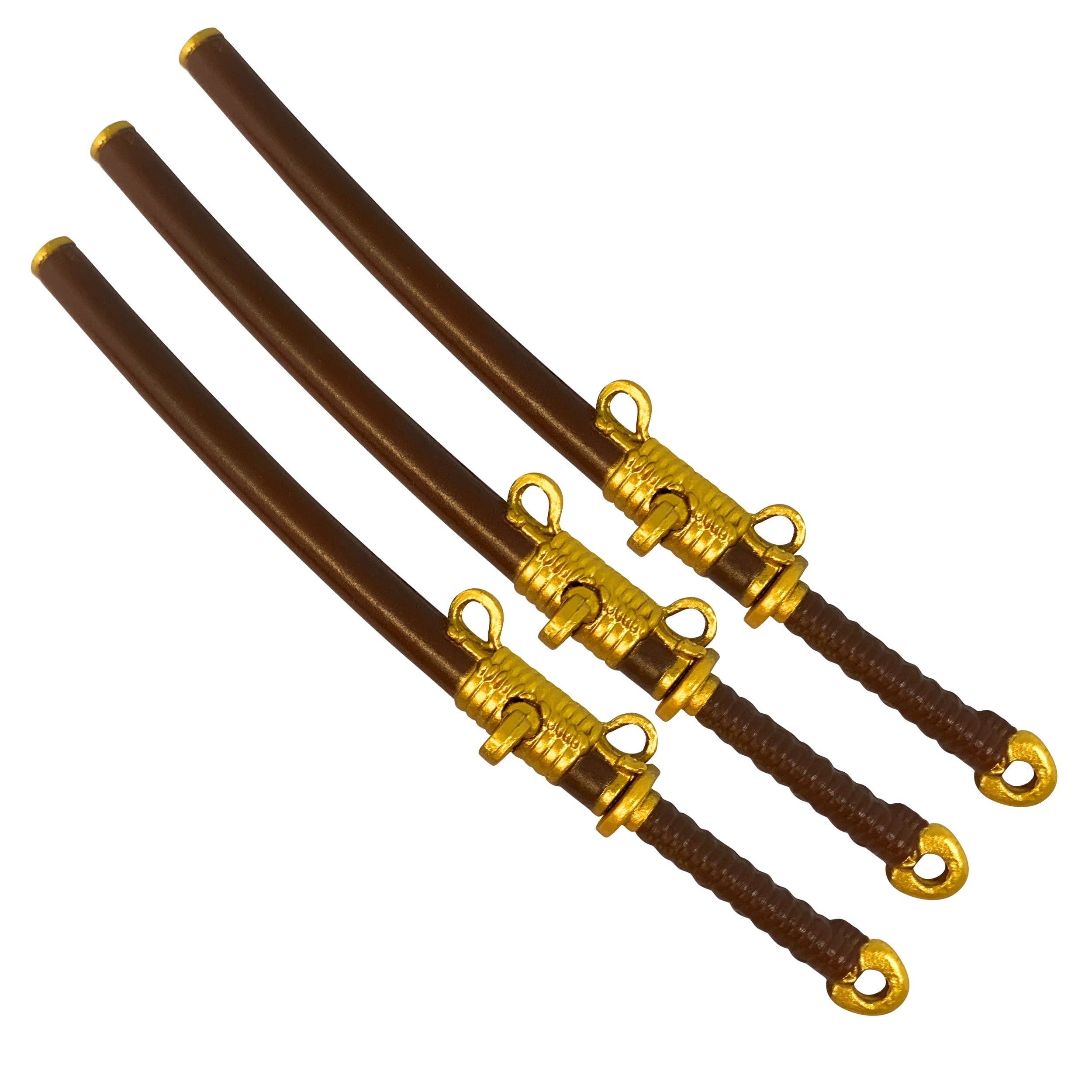 Set Of 3 Brown Plastic Toy Katana Swords With Removable Sheath For 6 8 Inch Action Figures