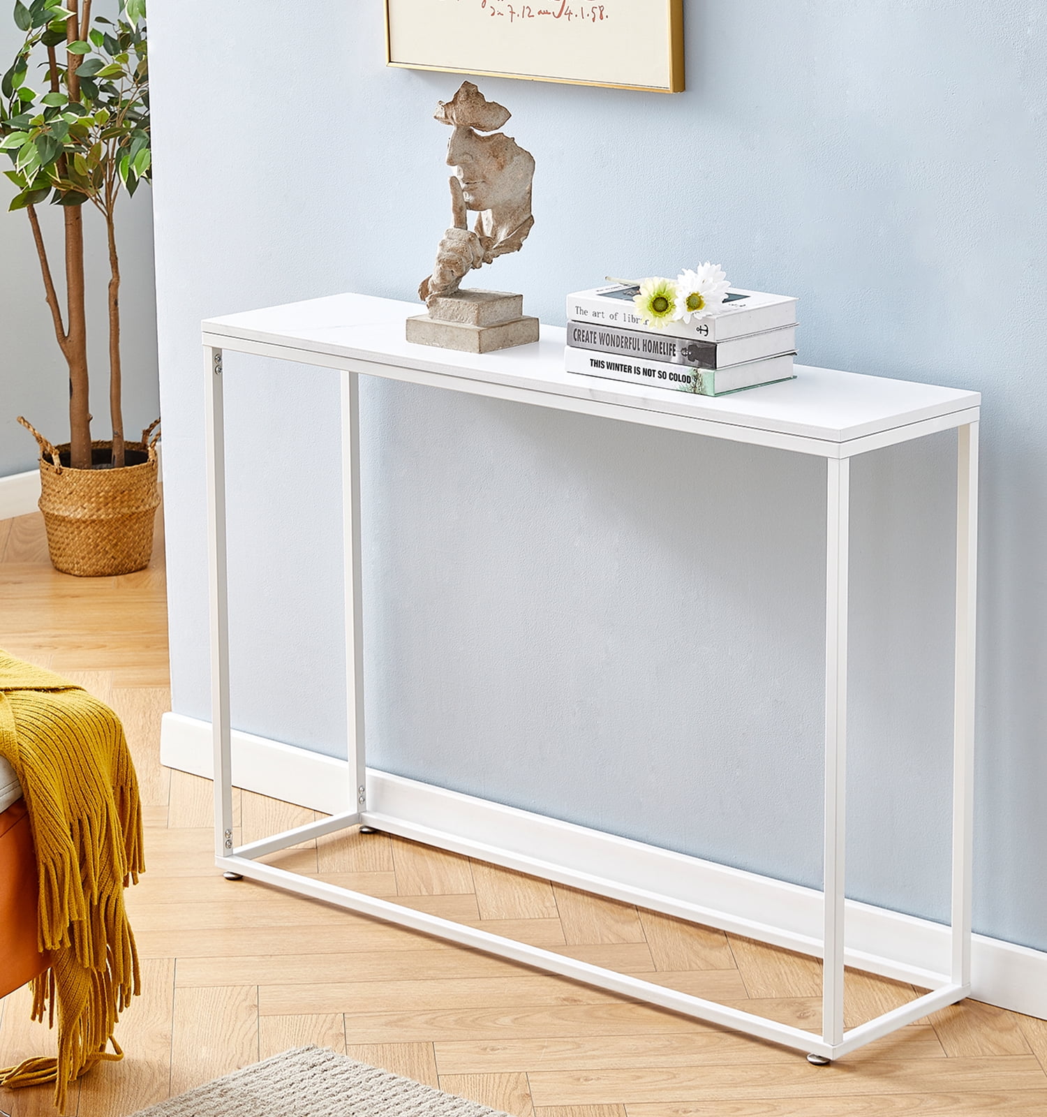 Mxfurhawa Metal Narrow Hallway Entry Console Table, Modern Faux Marble ...