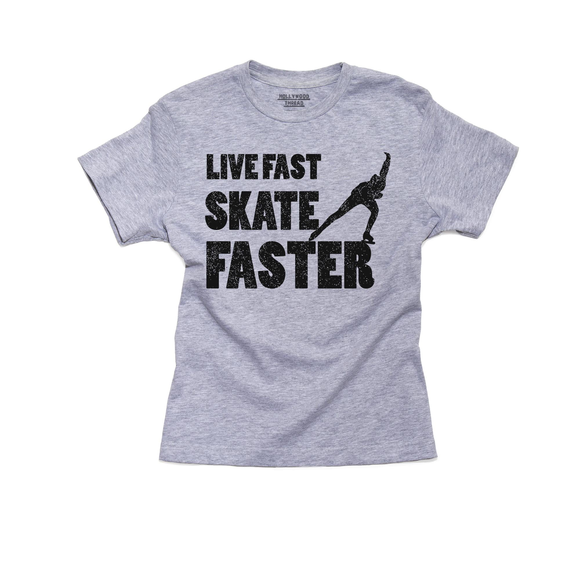 Speed Skating Live Fast Skate Faster Graphic Boy's Cotton Youth Grey T ...