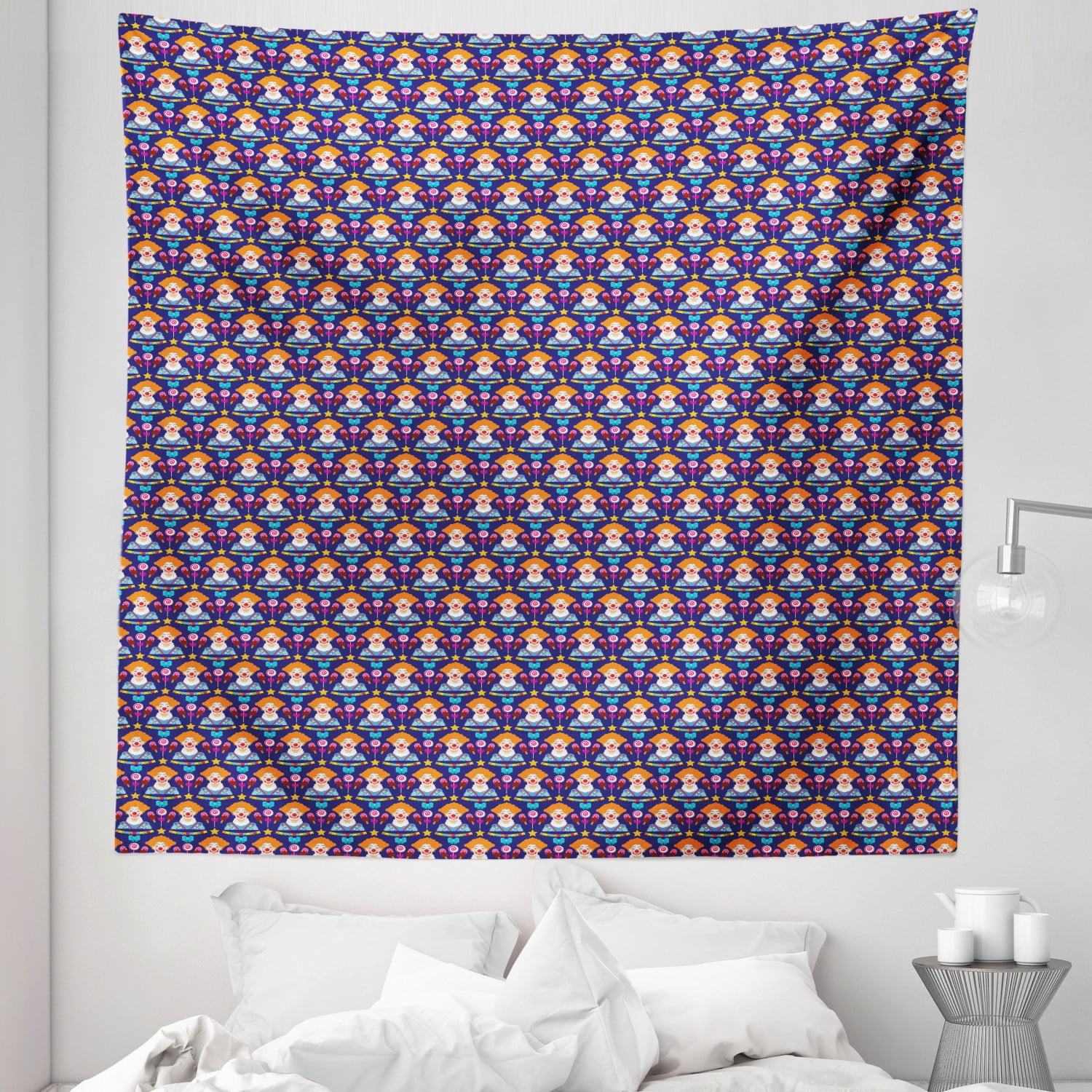 Clown Tapestry, Continuous Joyful Fun Pattern with Sweets Ice Creams ...