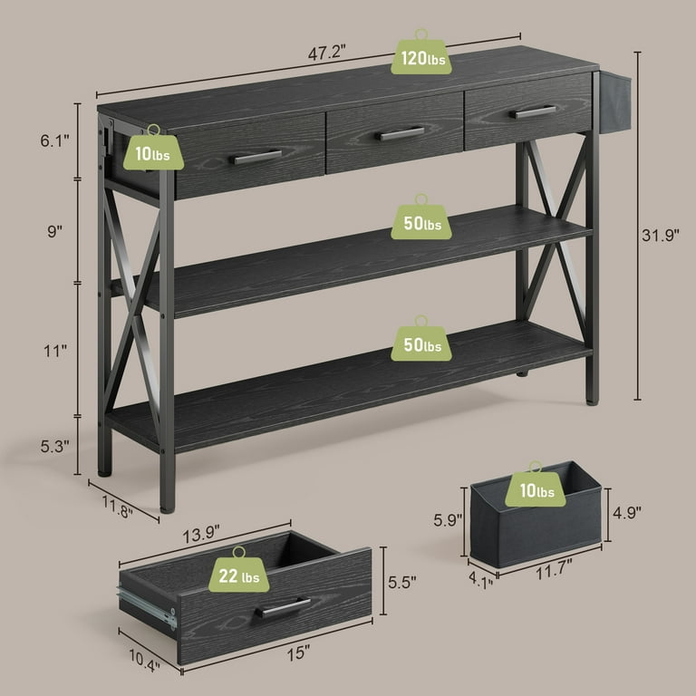 Sofa Table Furologee Long 47 Console With 3 Drawers, Entryway... Coffee ...