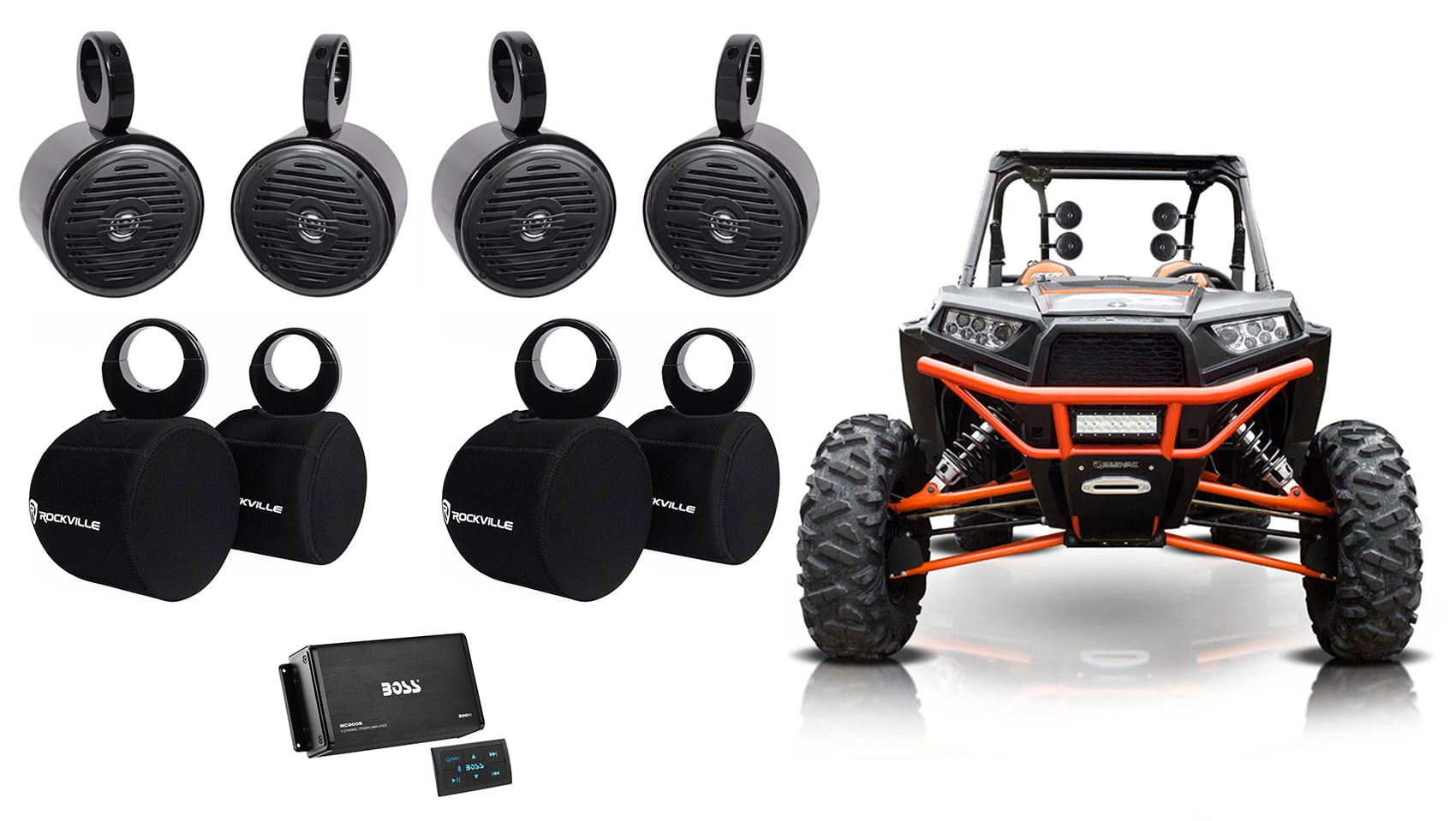 (4) Rockville 5.25" Tower Speakers+Covers+Bluetooth Amp 4 JEEP/ATV/UTV ...