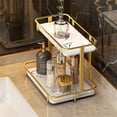 2-Tier Marble Finish Bathroom Counter Shelf Gold Stainless Steel Makeup ...