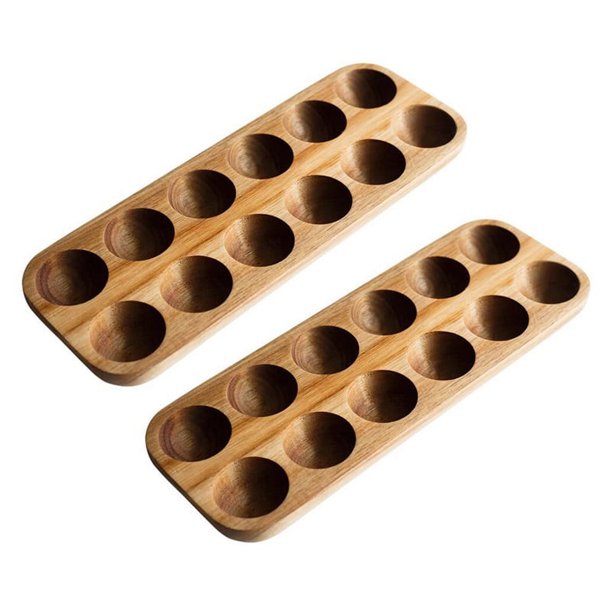 2X 12 Holes Japanese Style Wooden Double Row Egg Storage Box Home ...