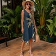 Binienty Sleeveless Sundress with Golden Palm Pattern, Asymmetric Hem ...