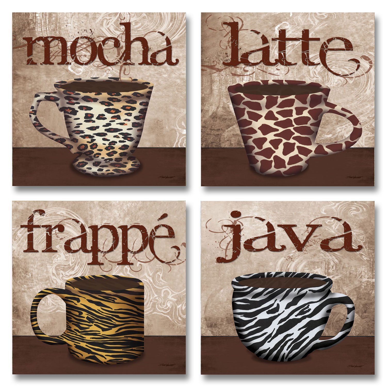 Fun, Trendy Animal Print Mugs; Latte, Frappe, Mocha, and Java Signs ...