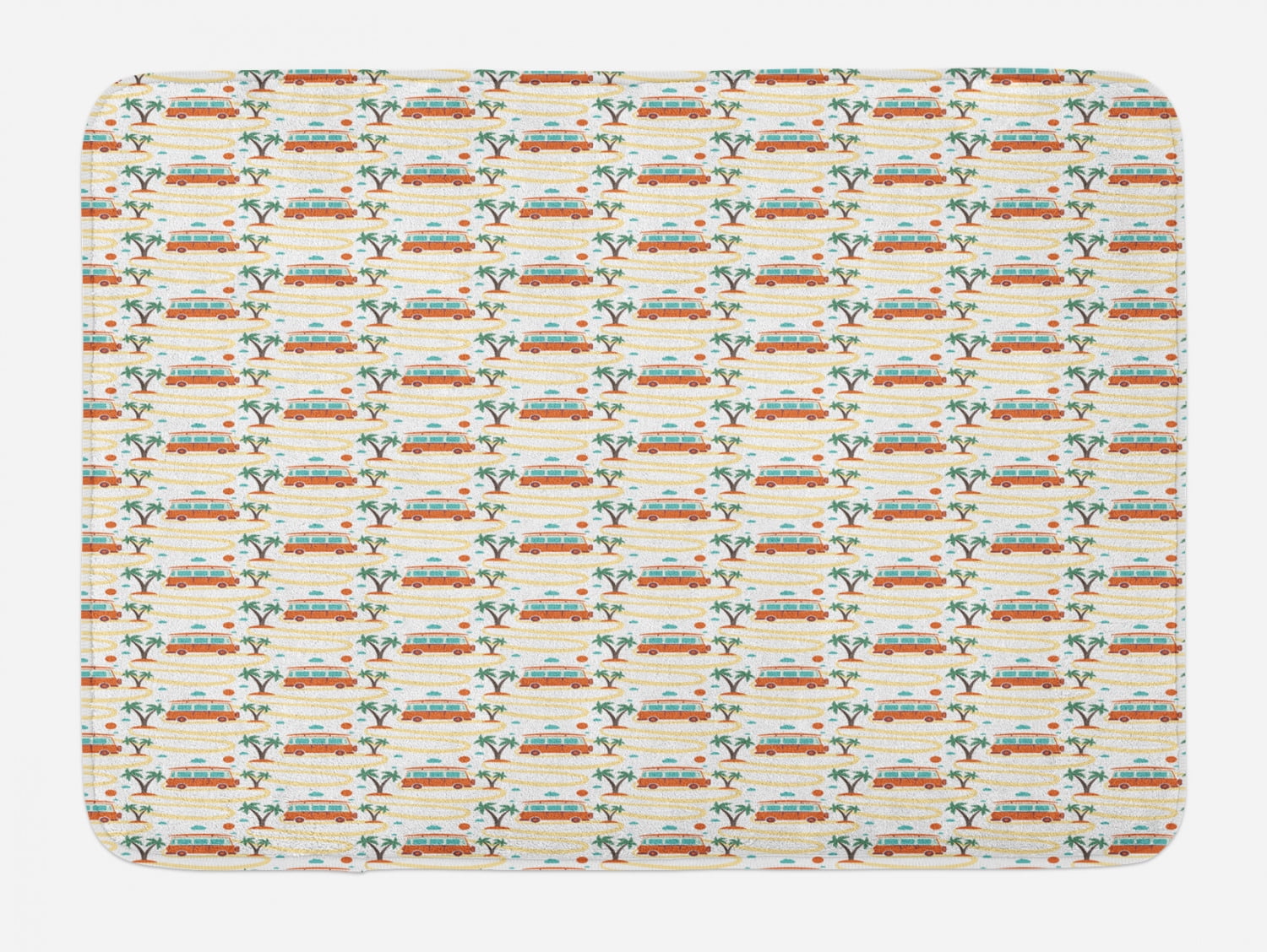 Happy Camper Bath Mat, Hippie Van on Tropical Road Hawaiian Palm Trees ...