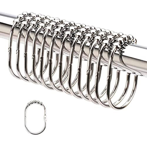 Wide Shower Curtain Rings / Hooks Set, DecorativePolished Chrome Finish ...