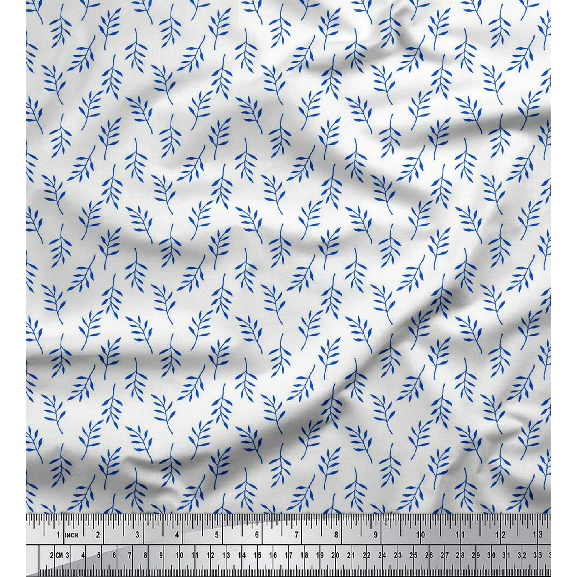 Click here for Soimoi Blue Cotton Cambric Fabric Pecan Leaves Pri... prices