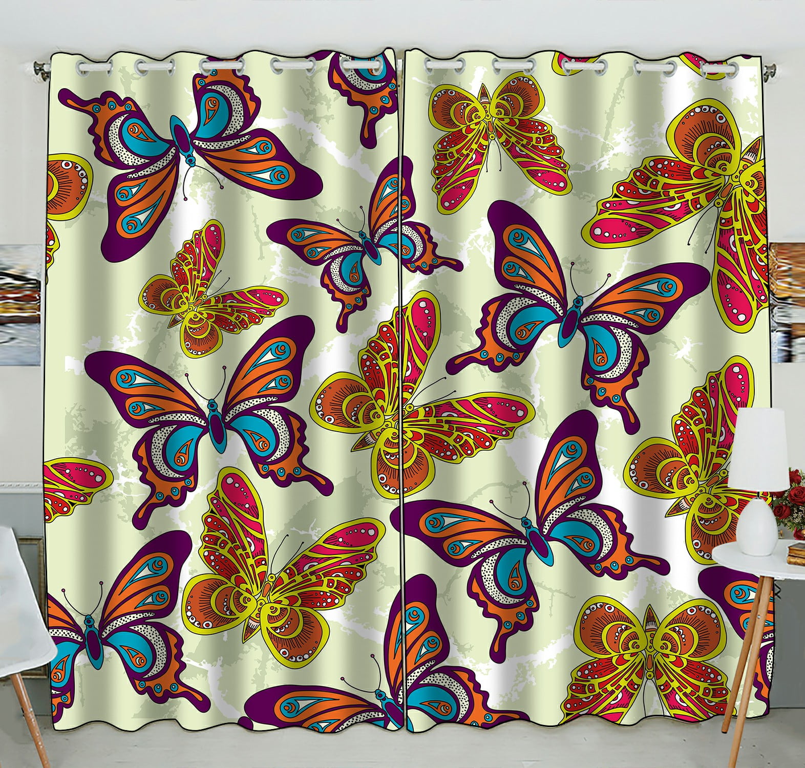 ABPHQTO Pattern Butterflies Yellow Grommet Blackout Curtain Room ...
