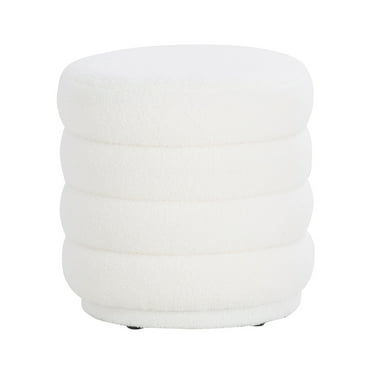 CURUK 19" Round Storage Ottoman, White Teddy Velvet Upholstered Foot ...