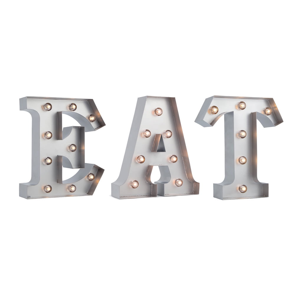 Fantado Silver Marquee Light Word 'Eat' LED Metal Sign (8 Inch, Battery ...