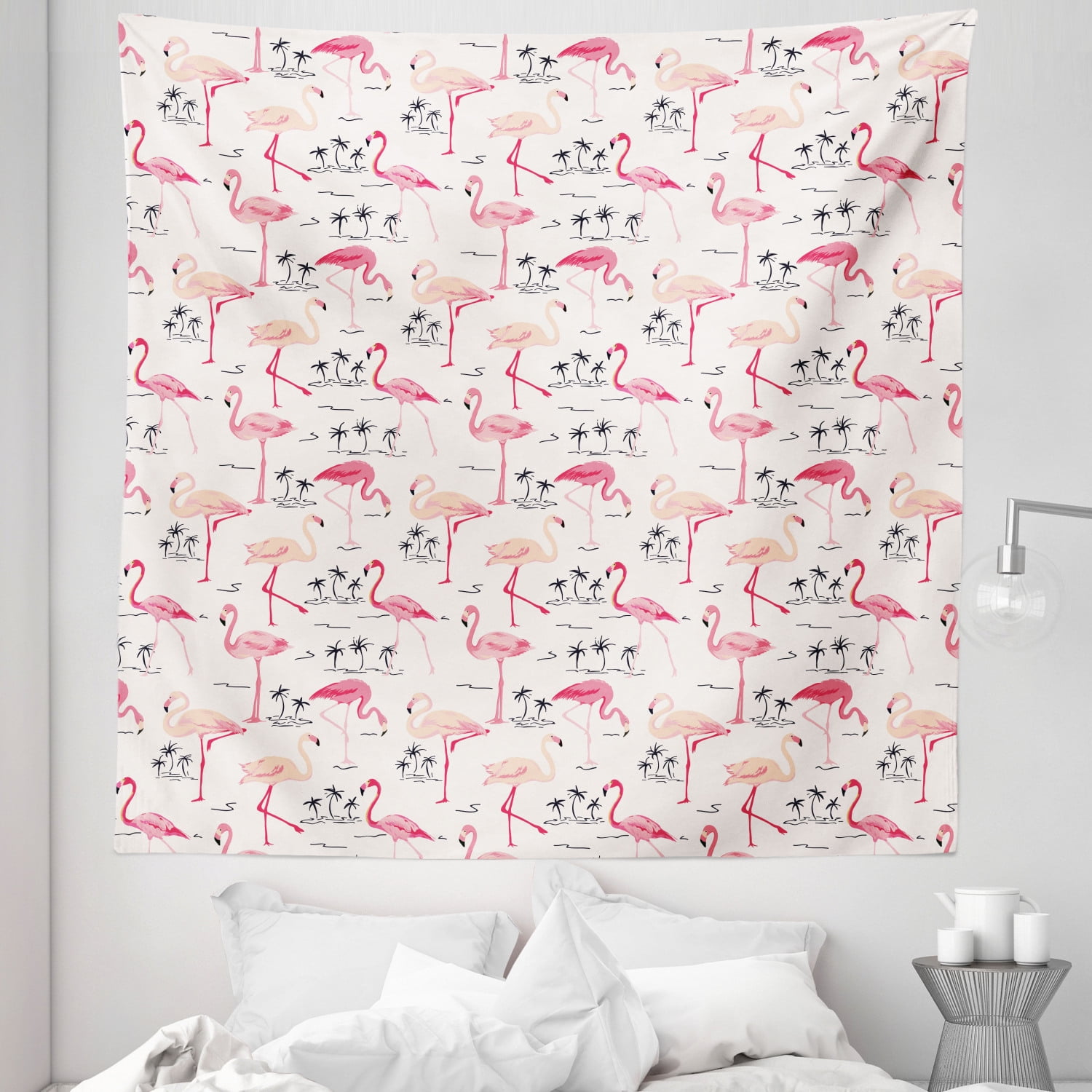 Flamingo Tapestry, Flamingos in Vintage Style Illustration Love and ...