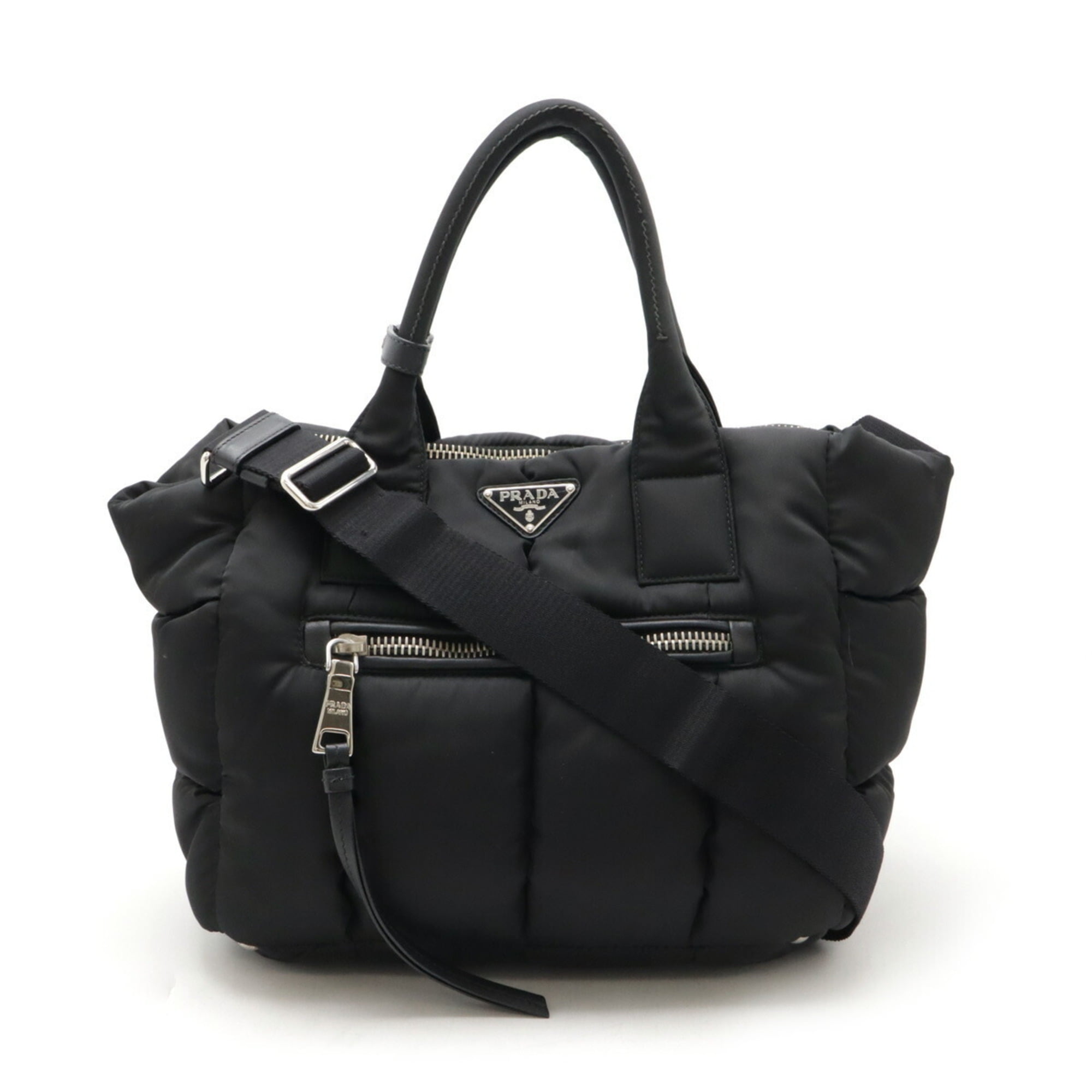 Pre-Owned PRADA Bomber Handbag Tote Bag Shoulder Nylon Leather NERO Black Purchased... (Good ...