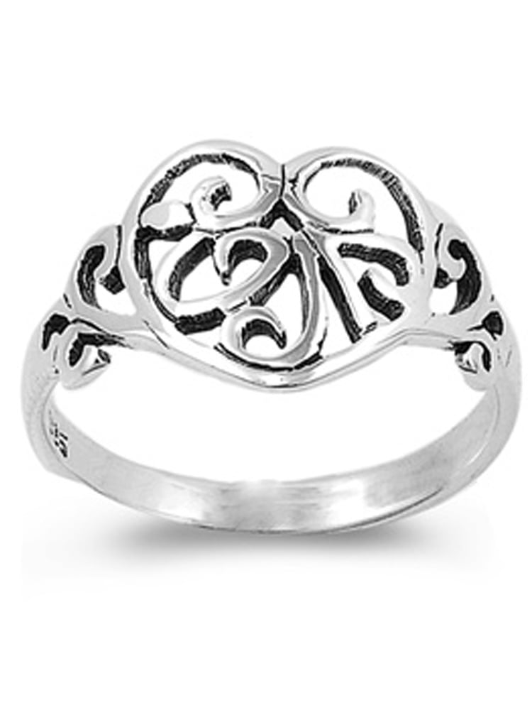 Oxidized Heart Filigree Purity Promise Ring .925 Sterling Silver Band ...