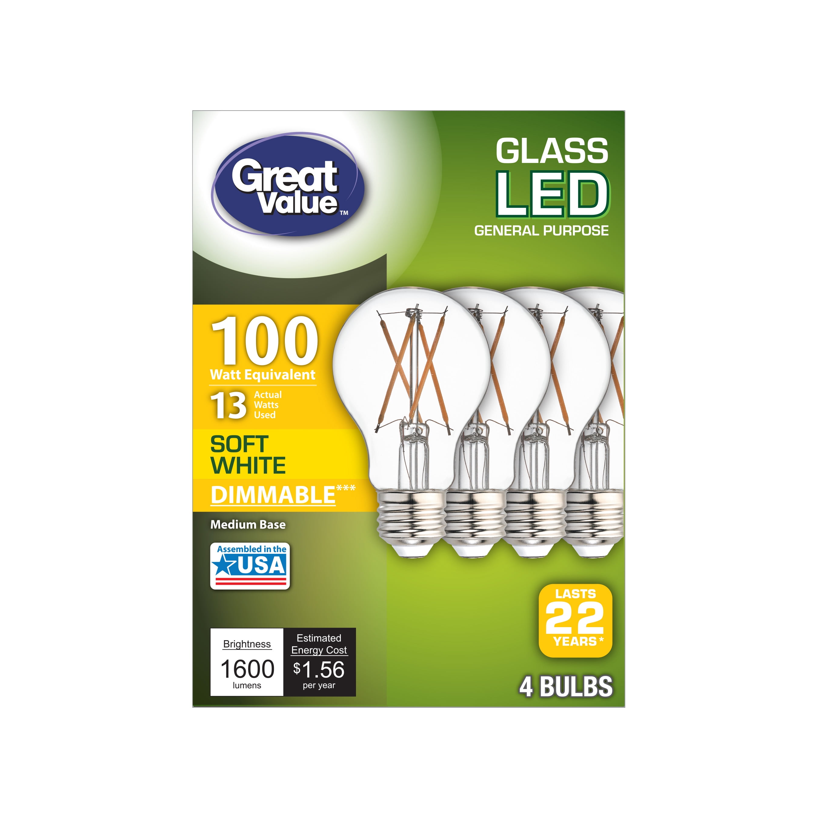 Great Value LED 13-Watt (100W Equivalent) Soft White Clear Light Bulbs ...