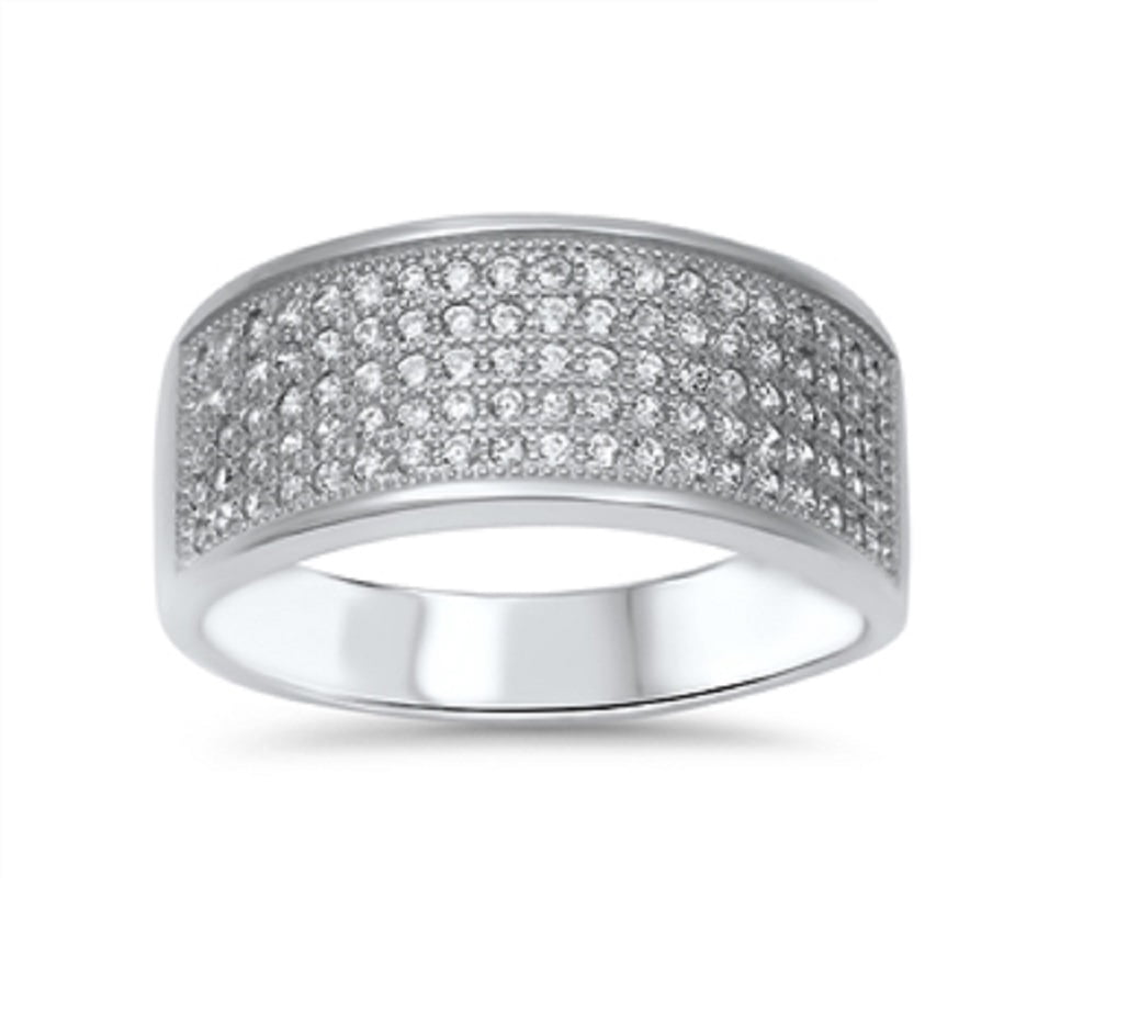Five Pave Rows Cubic Zirconia Ring Sterling Silver 925 - Walmart.com