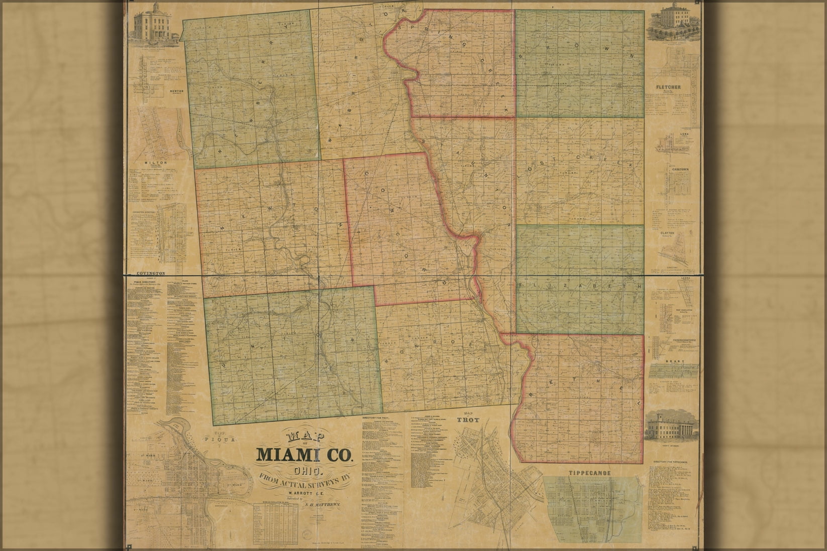 24"x36" Gallery Poster, Map of Miami Co., Ohio 1858 - Walmart.com