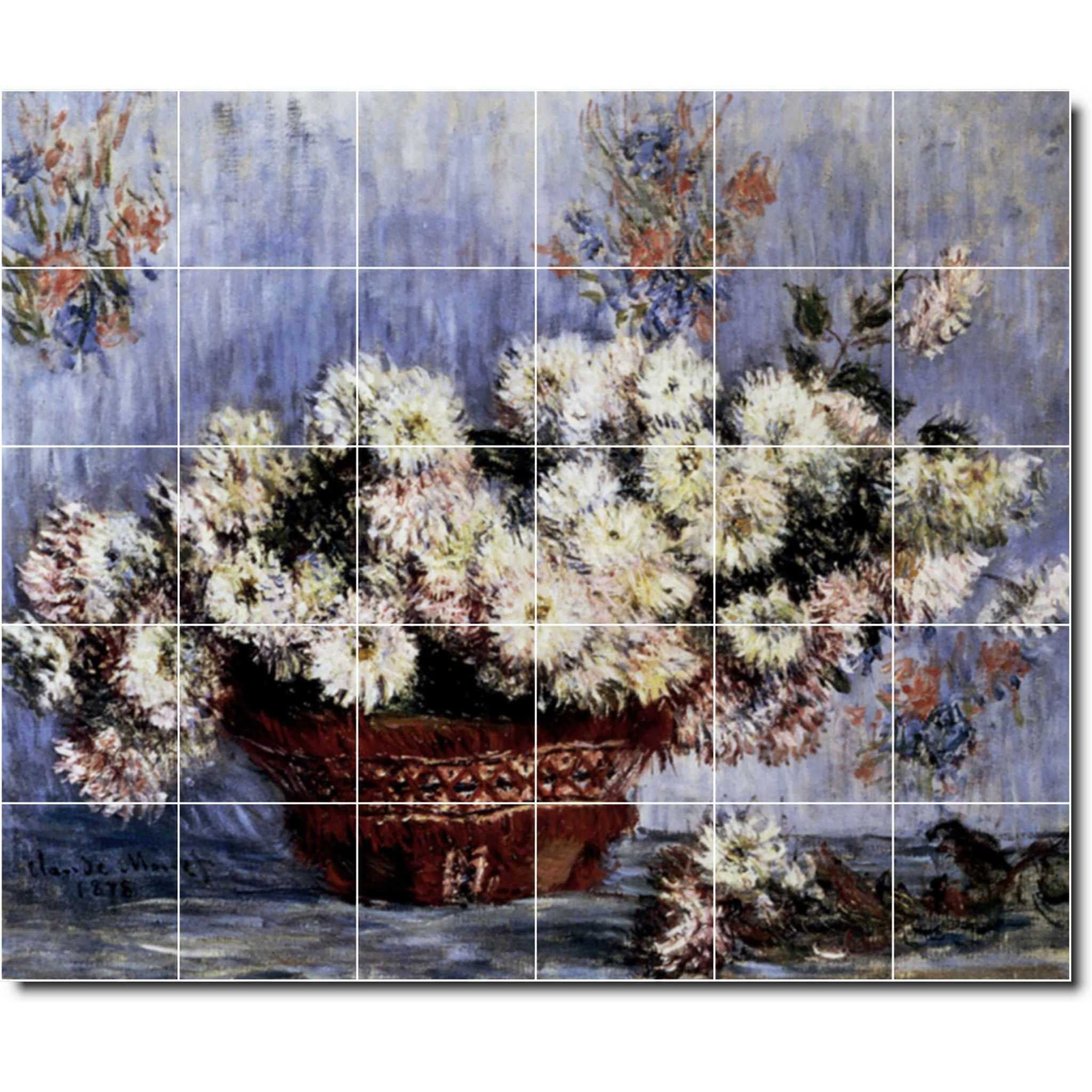 Ceramic Tile Mural-Claude Monet Flowers Backsplash Tile Mural 2. 72" w ...