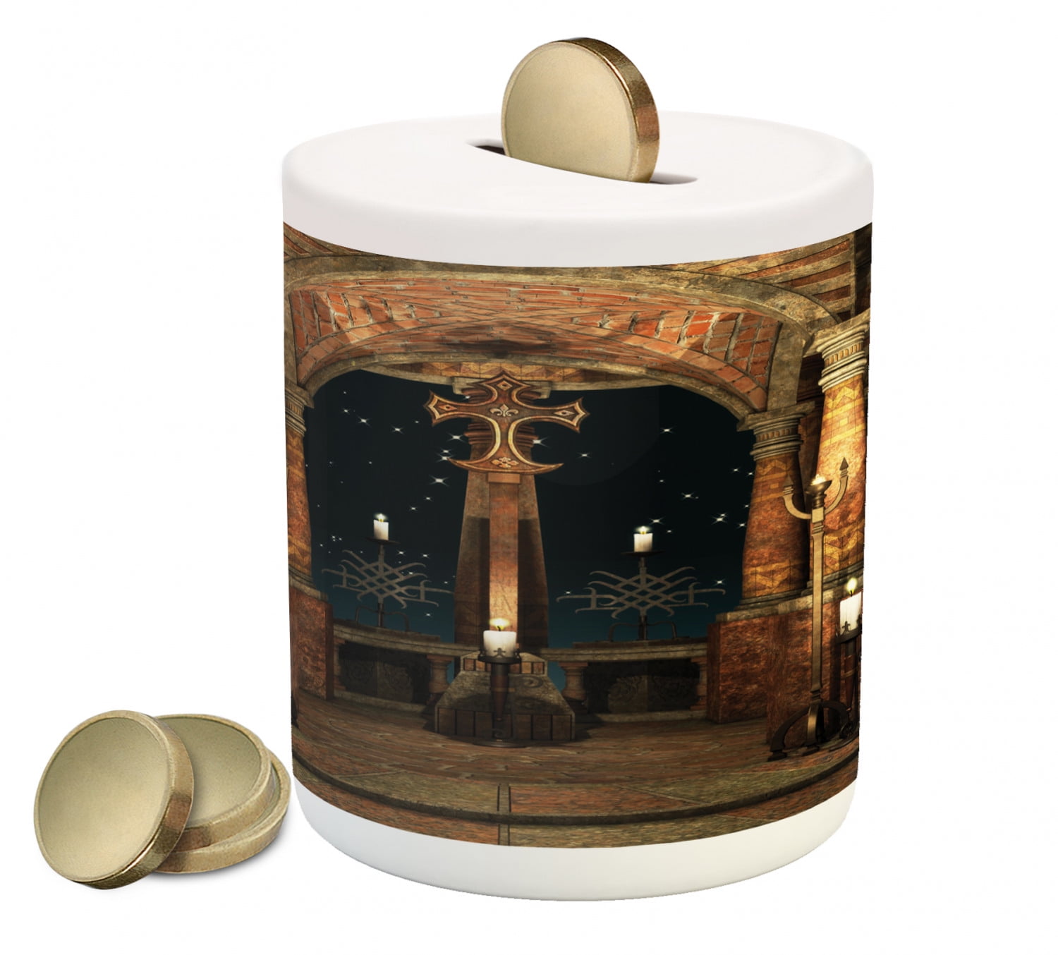 Gothic Piggy Bank, Dark Mystic Hall with Pillars and Dome Shrine ...