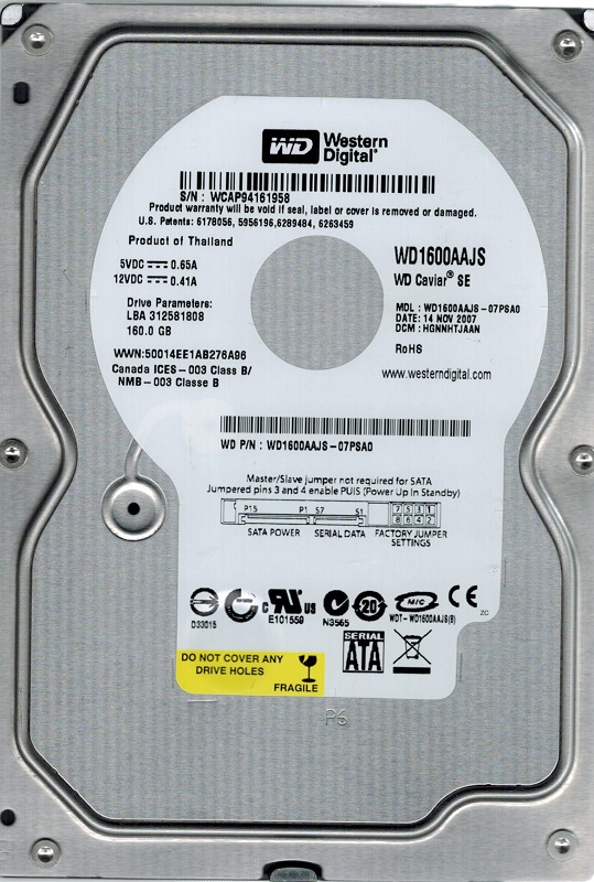 Western Digital WD1600AAJS-07PSA0 160GB DCM: HGNNHTJAAN - Walmart.com ...