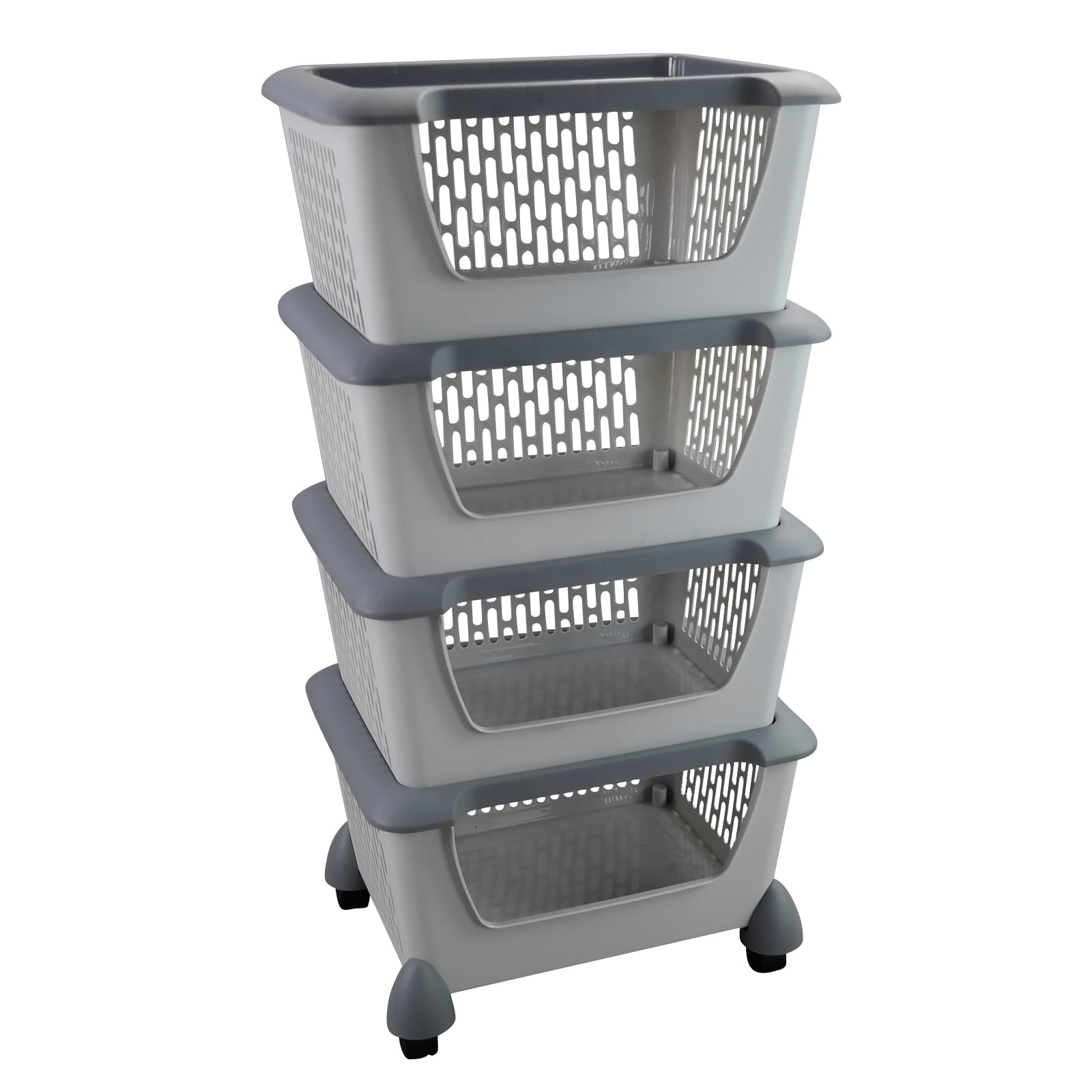 Ggbin 4-Tier Storage Basket Cart with Rolling Wheels, Plastic Stacking ...