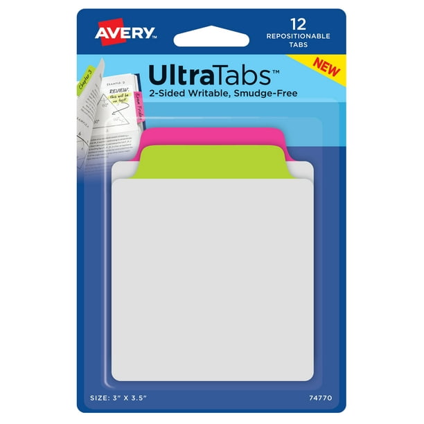 Avery Ultra Tabs Repositionable, Two-Side Writable, 3" x 3-1/2", Neons ...