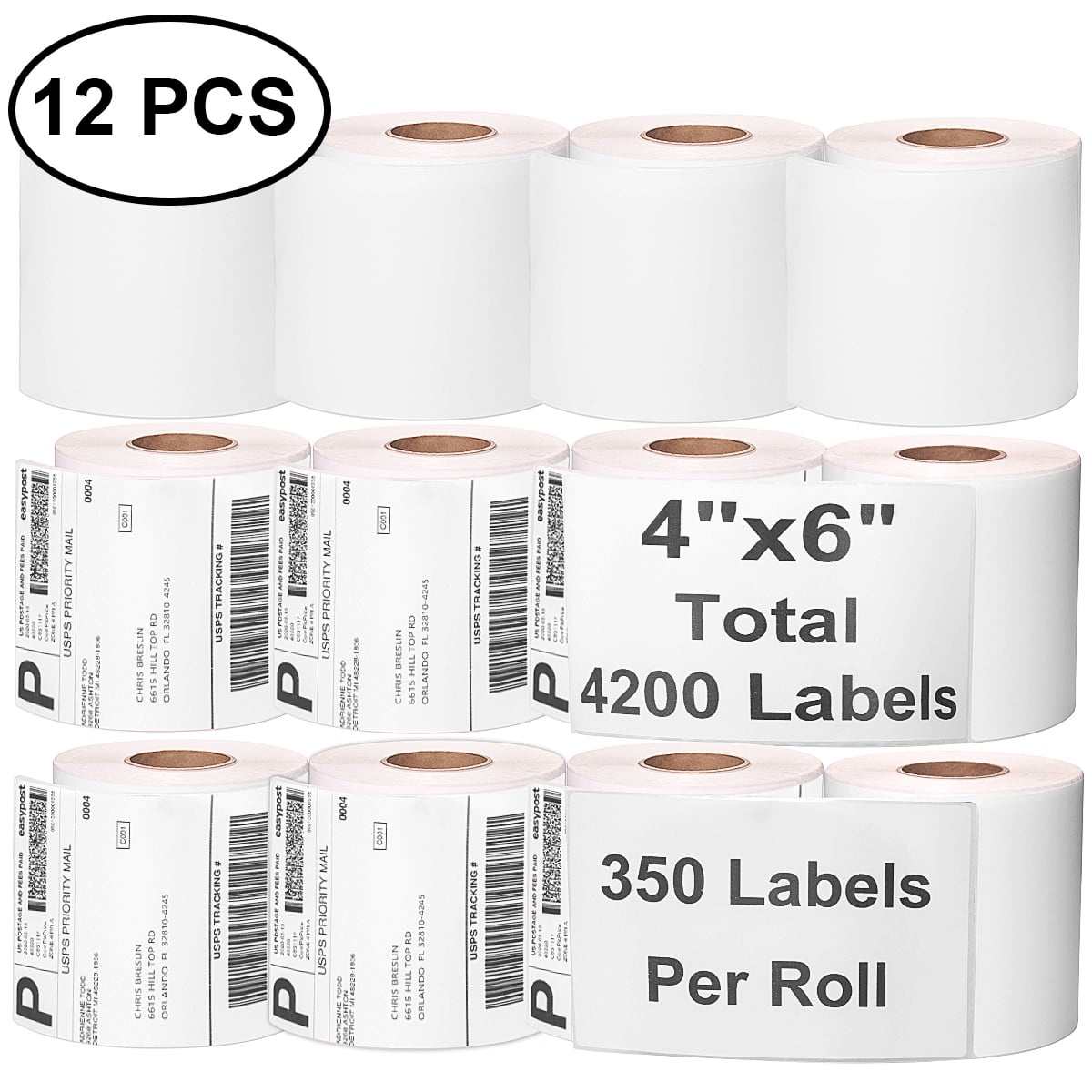12 Rolls 4" x 6" Direct Blank Thermal Shipping Labels with 350 Labels ...