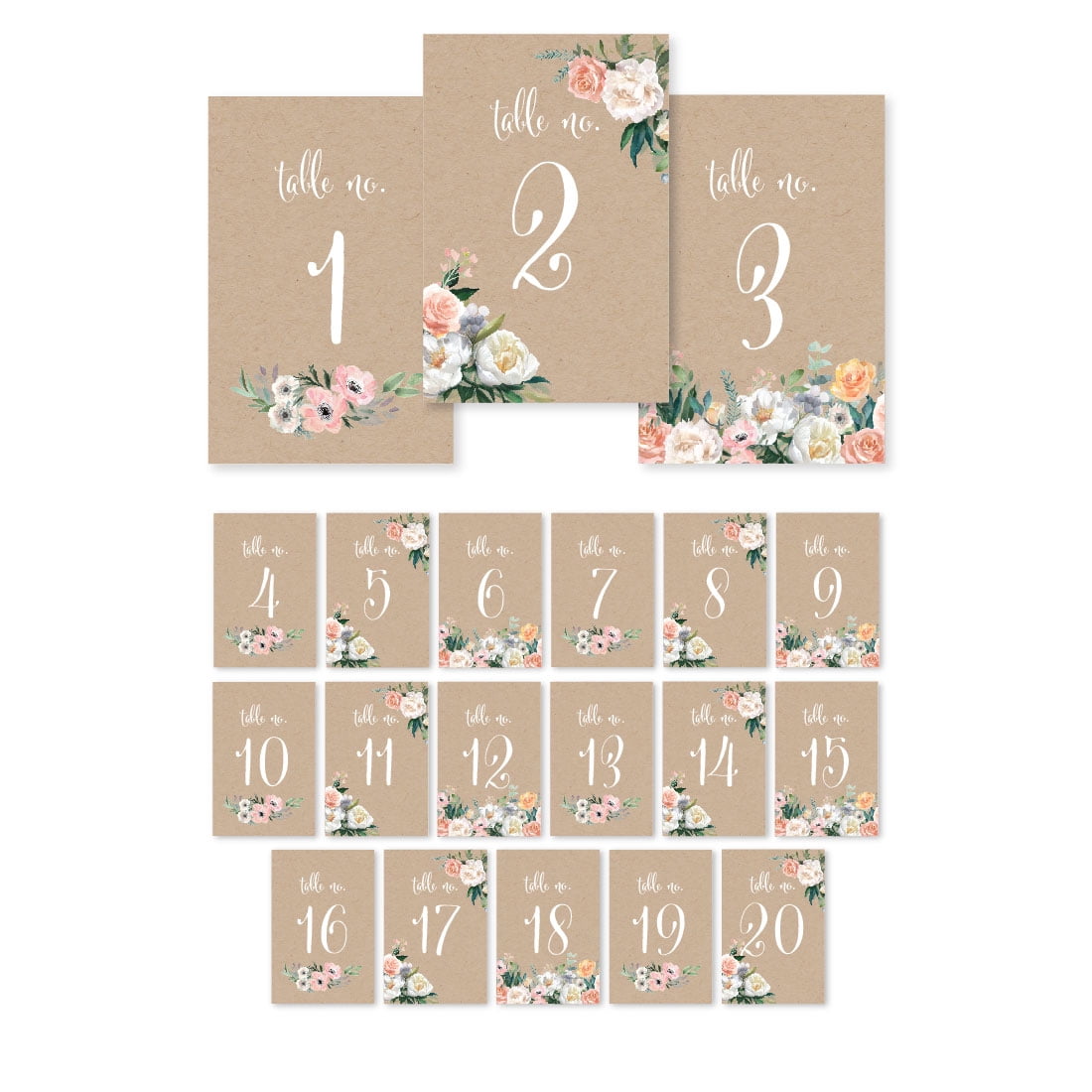 Peach Coral Kraft Brown Rustic Floral Garden Party Wedding, Table ...